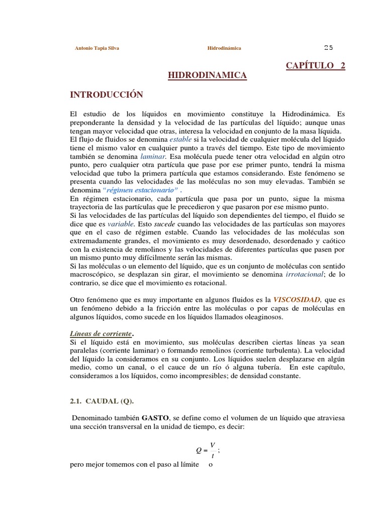 2 'Hidrodinámica. Pdoc | PDF | Viscosidad | Dinámica de fluidos