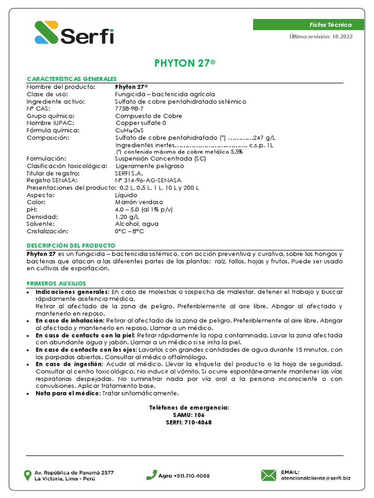 Ficha Tecnica PHYTON 27 v10.2022 | PDF | Agua | Pesticida