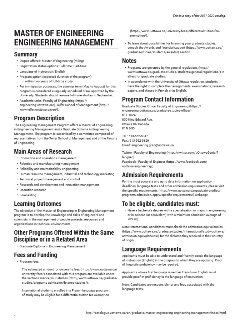 master-engineering-engineering-management | PDF | University And ...