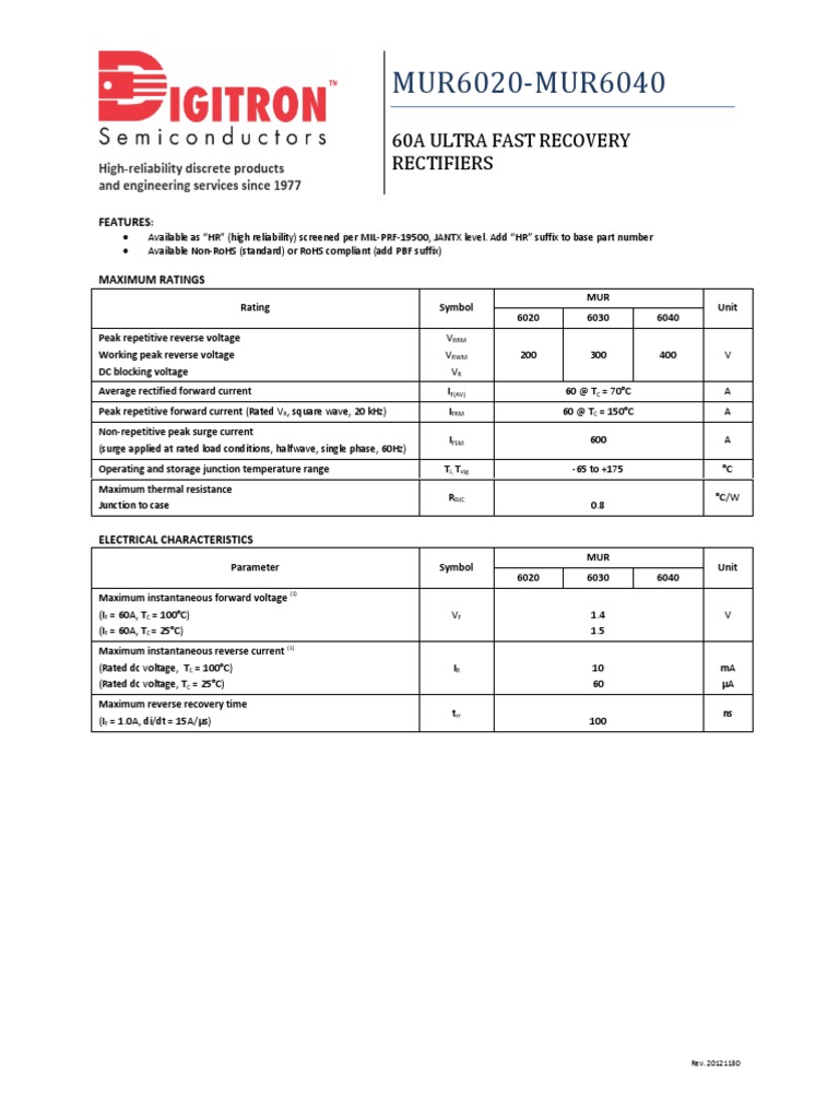 MUR6030 | PDF | Rectifier | Diode