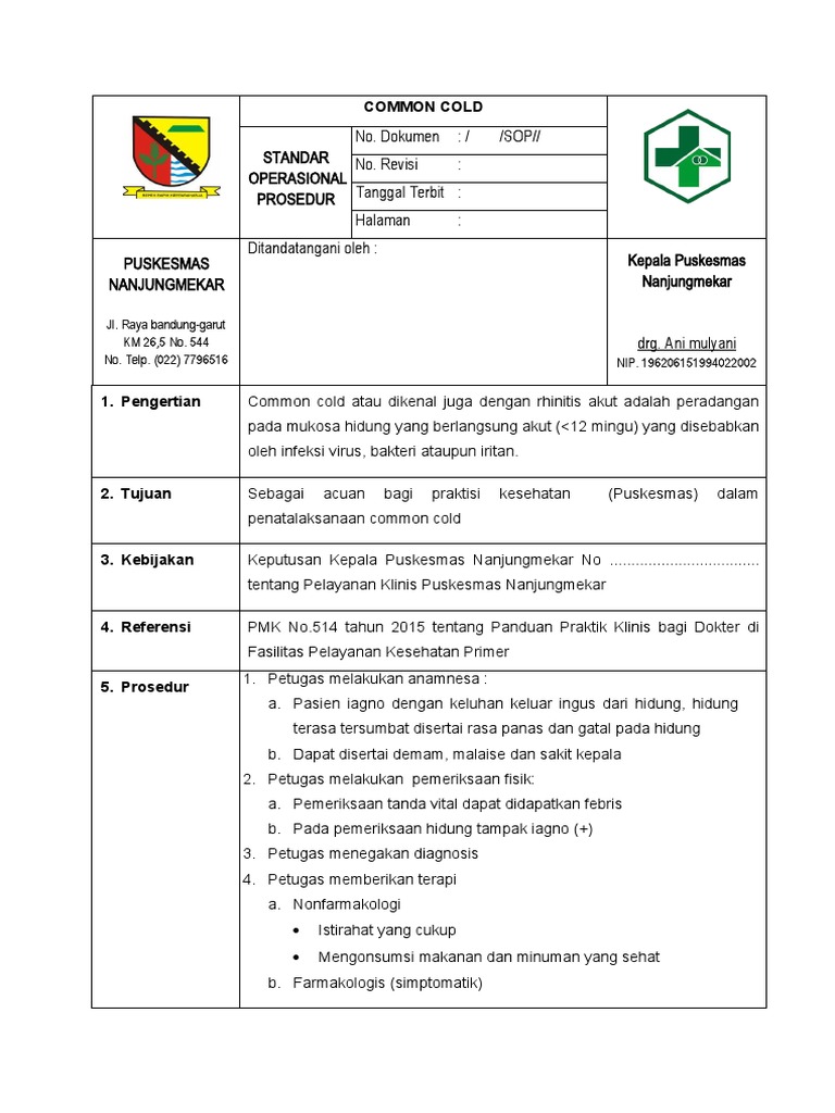Sop Common Cold | PDF