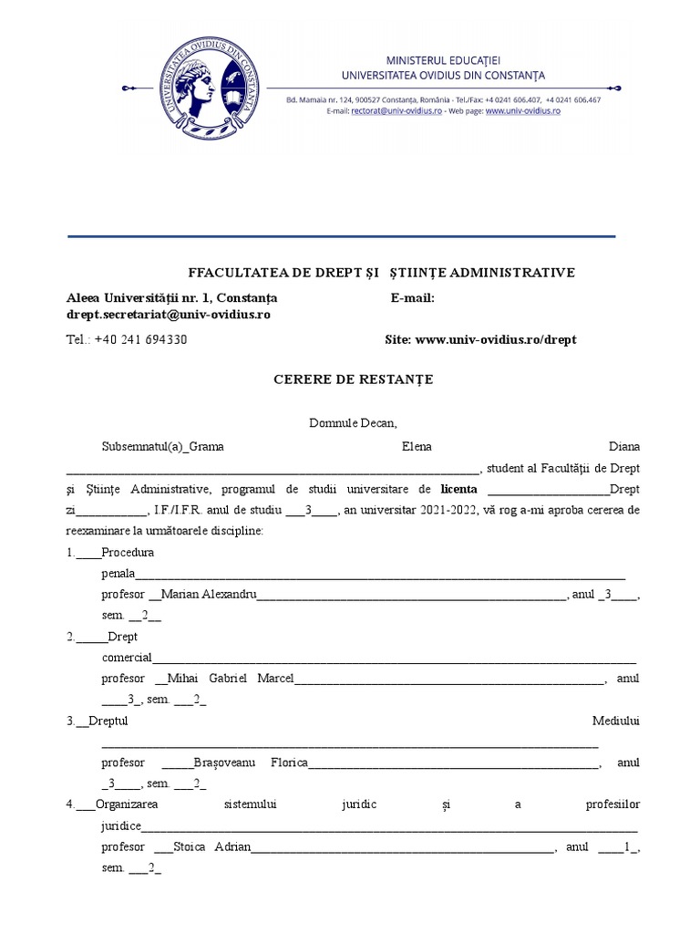 FDSA Cerere RESTANTE 2022 Licenta | PDF
