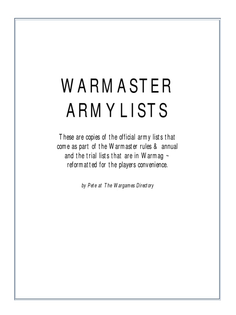 Warmaster Army Lists Overview | PDF | Infantry | Wars & Military