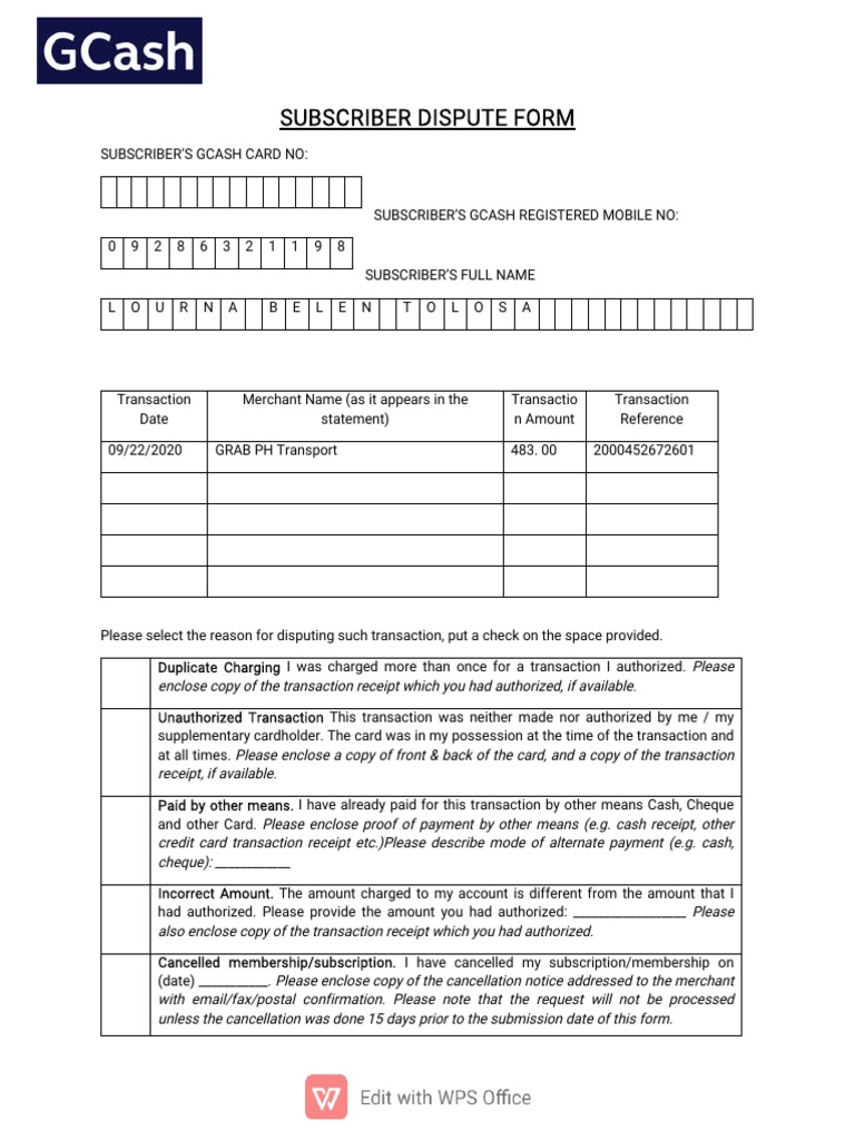 GCash Dispute Form Submission Guide | PDF