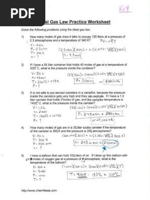 Ideal Gas Law Worksheet Answers