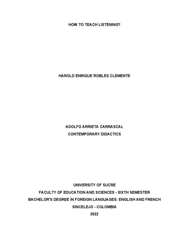 How To Teach Listening - Harold Robles Clemente | PDF | Teachers ...