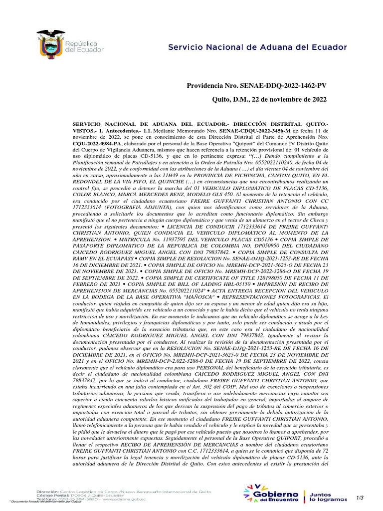 Senae DDQ 2022 1462 PV | PDF | Ecuador | Debido al proceso