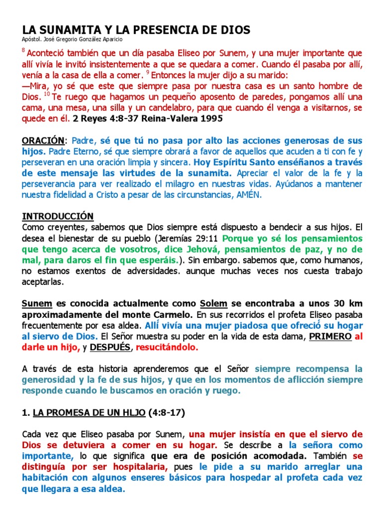 La Sunamita y La Presencia de Dios | PDF