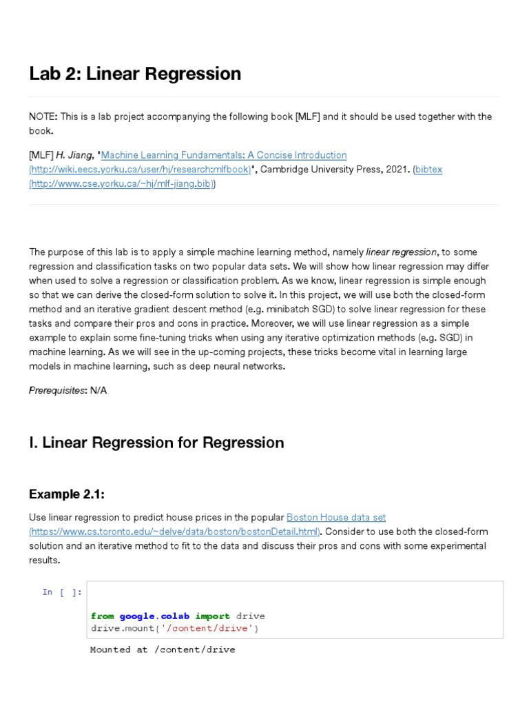 Lab2 Linear Regression Pdf Mean Squared Error Loss Function