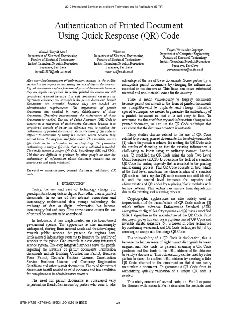 Authentication Of Printed Document Pdf Qr Code Image Scanner