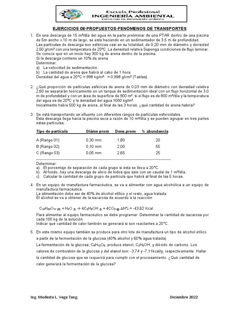 0 1 Ejerc 08-PROPUESTO-FenÃ M-Transp | PDF | Amoníaco | Agua