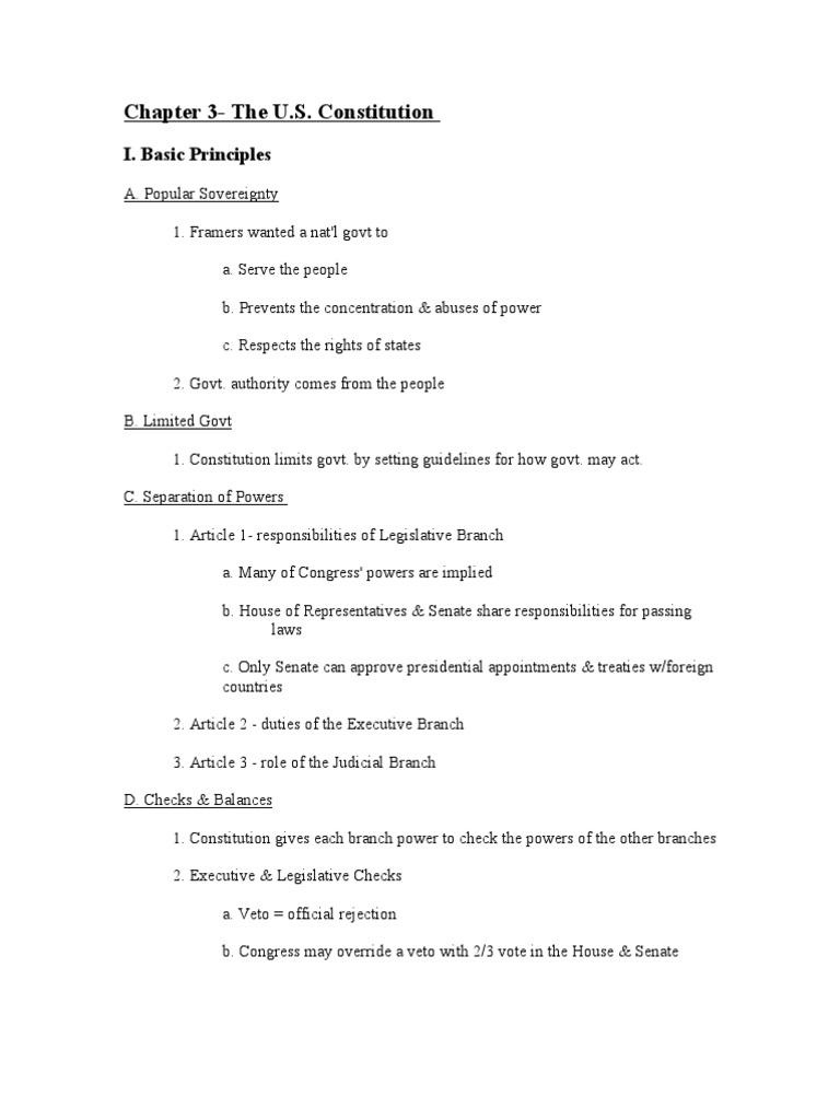 Chapter 3-The U.S. Constitution: I. Basic Principles | PDF | United ...