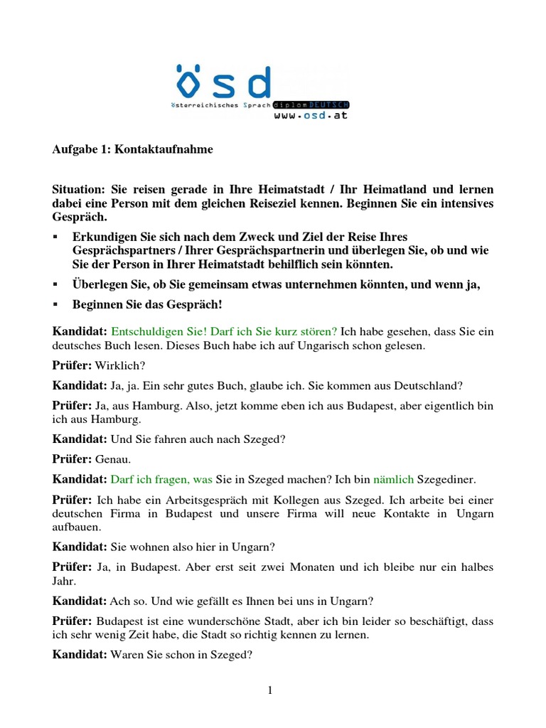 B2 Sprechen Ösd | PDF