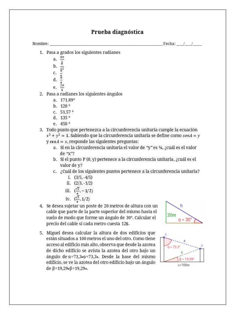Prueba diagnóstica 10mo matemáticas | PDF | Geometría Elemental ...