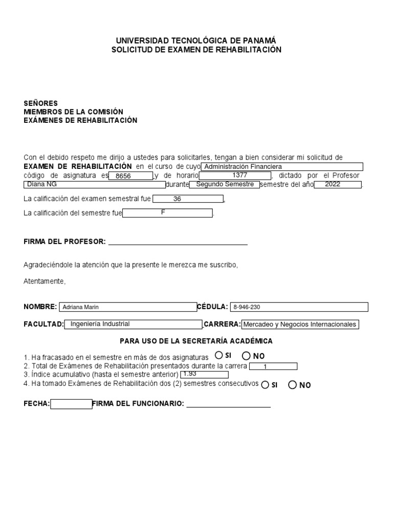 Formulario-De-Examen-De-Rehabilitacion Medio Lleno | PDF