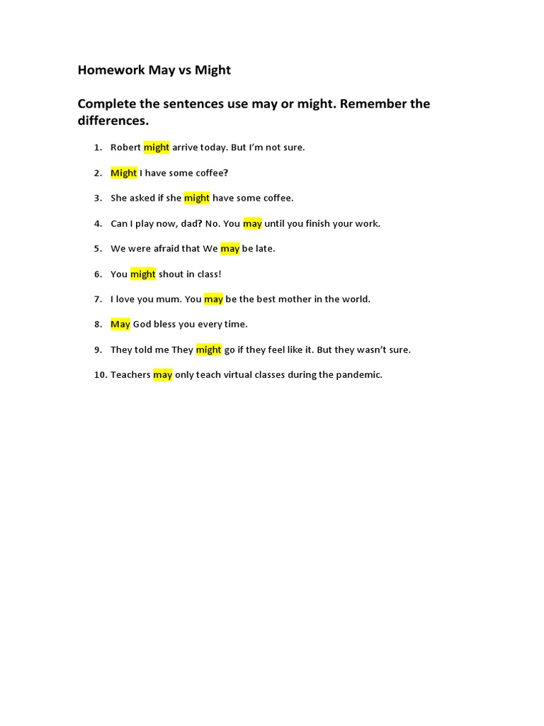 Kiara Ronquillo Homework May Vs Might | PDF