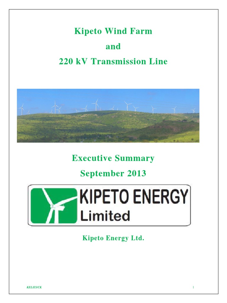 Kipeto Wind Farm and 220kV Line Executive Summary Report Final | PDF ...