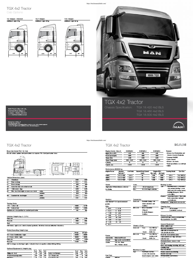 Man TGX 4x2 Tractor Data Sheet | PDF | Axle | Truck