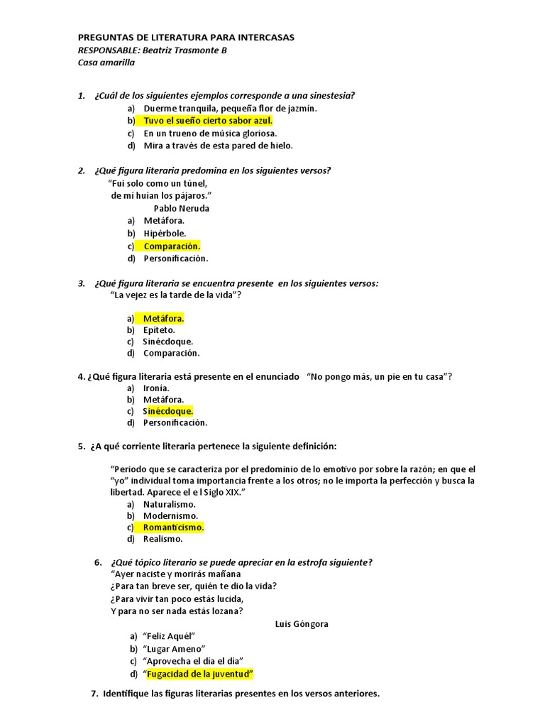 Preguntas de Literatura | PDF