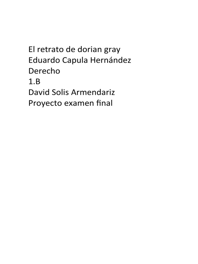 Resumen de "El retrato de Dorian Gray" | PDF | La imagen de Dorian Gray