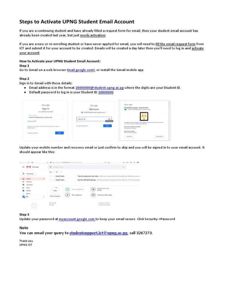 Steps To Activate UPNG Student Email Account | PDF