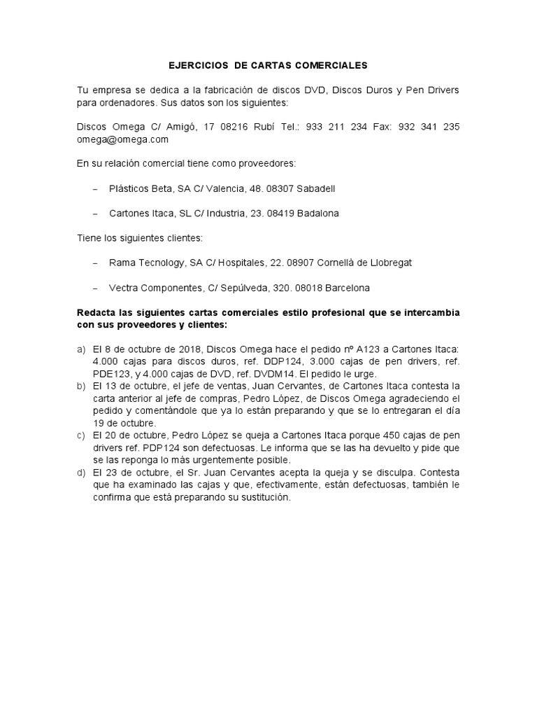 Ejercicios de Cartas Comerciales 2 | PDF