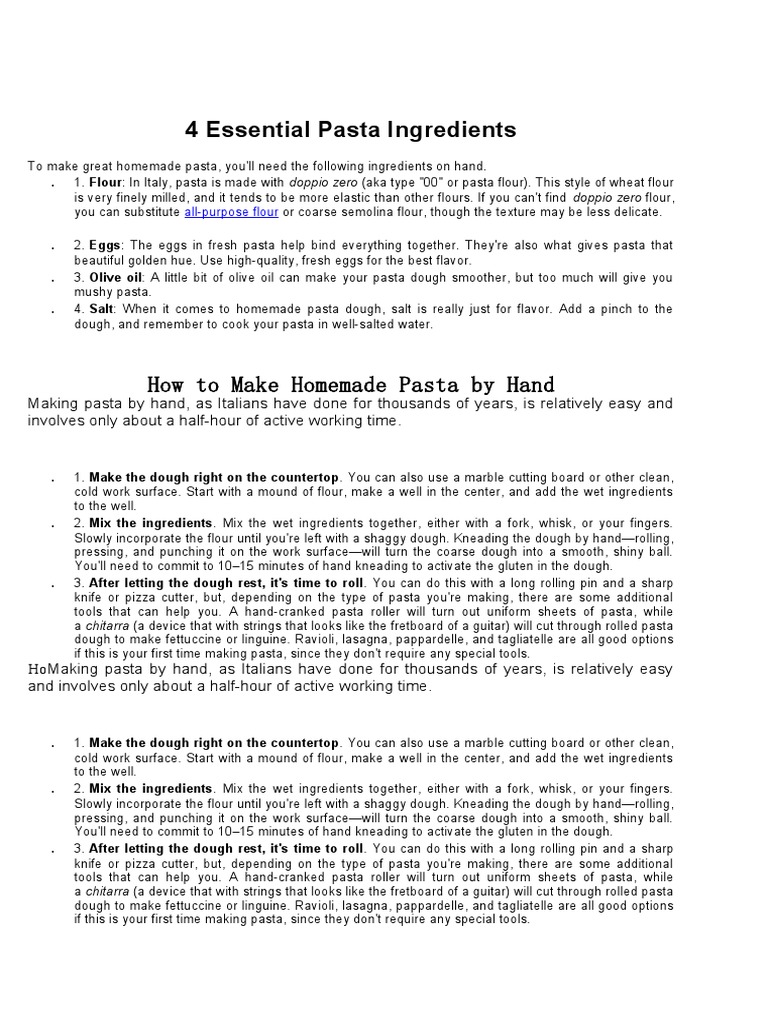 4 Essential Pasta Ingredients | PDF | Pasta | Dough