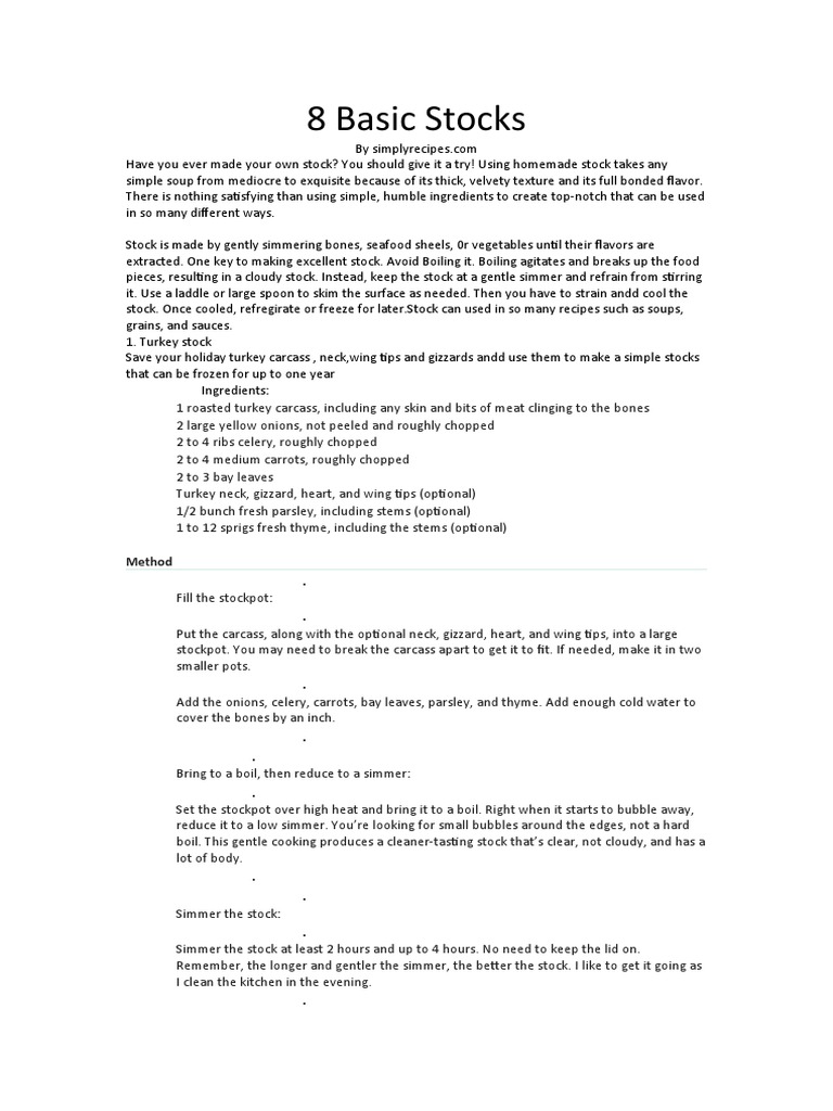 8 Basic Stocks | PDF | Stock (Food) | Soup