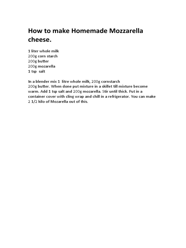 Homemade Mozzarella Cheese | PDF
