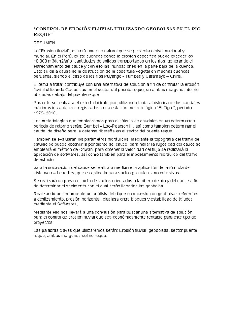 Control de Erosión Fluvial Utilizando Geobolsas en El Río Reque | PDF ...