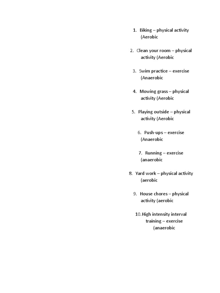 Types of physical activities and exercises | PDF