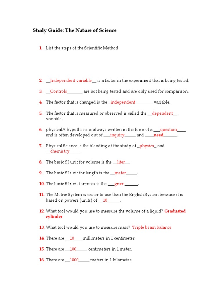 Life Science Unit 1 Study Guide Answers | PDF | Experiment | Scientific ...