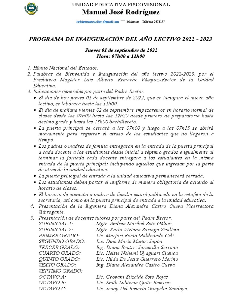 Programa Inauguracion | PDF