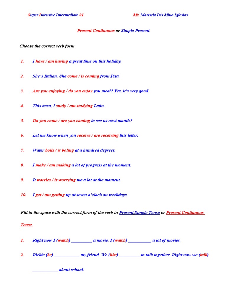 Present Simple & Present Continuous (01 & 02) | PDF