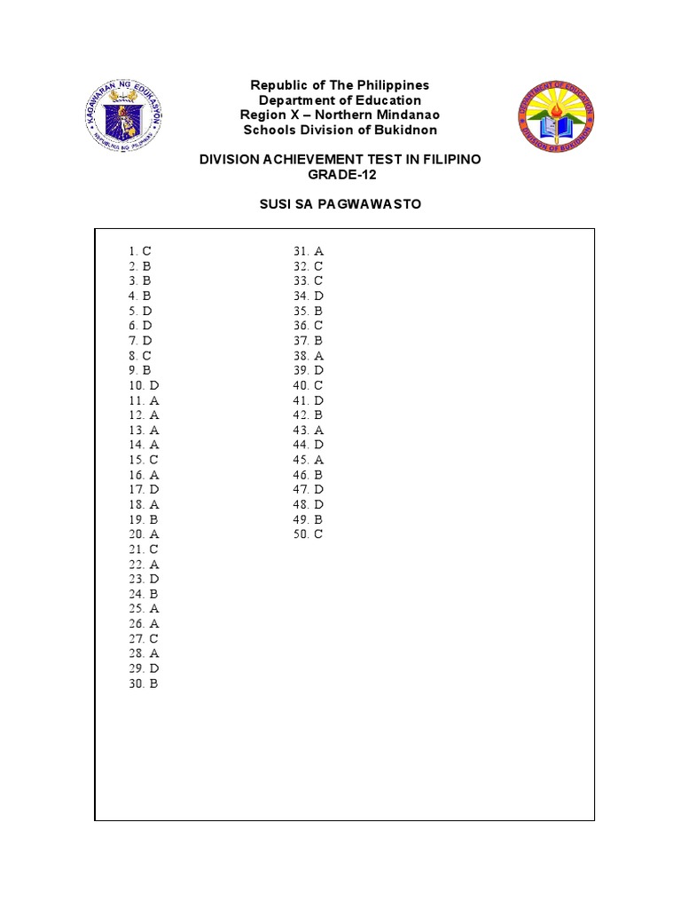 Answer Key Filipino 12 | PDF