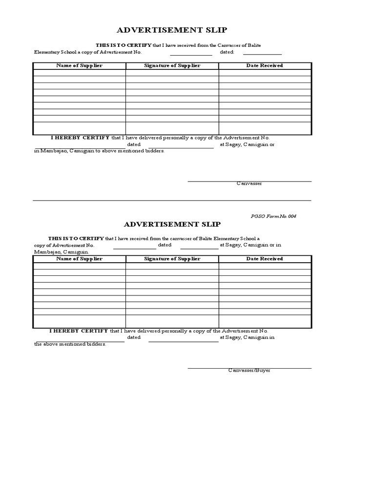 ADVERTISEMENT SLIP for Canvas | PDF