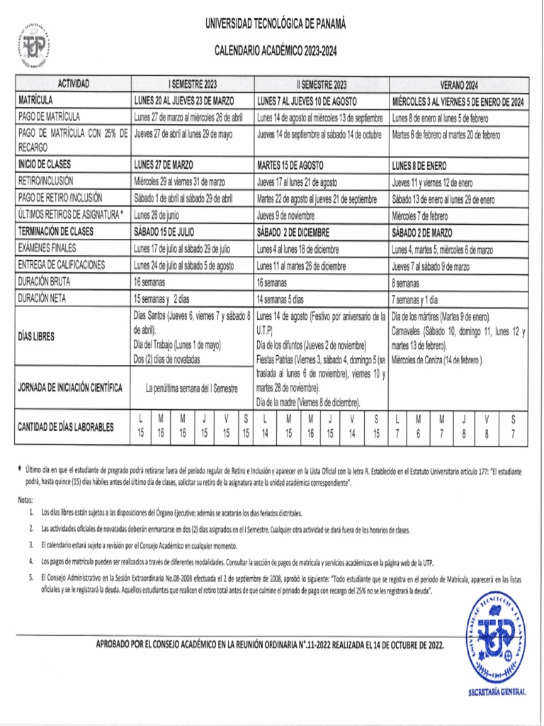 Calendario Académico UTP 2023-2024 | PDF