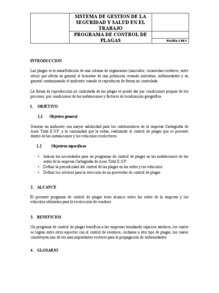 Programa integral de control de plagas en instalaciones y vehículos de ...