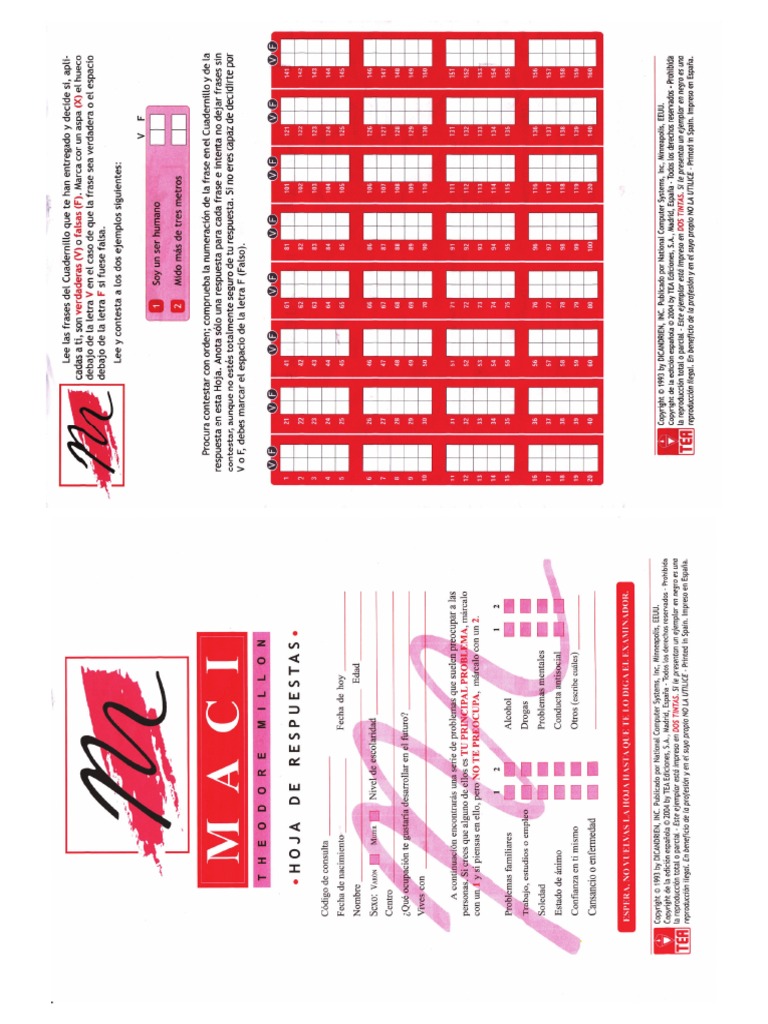 Hoja de Respuestas Maci Adolescentes | PDF
