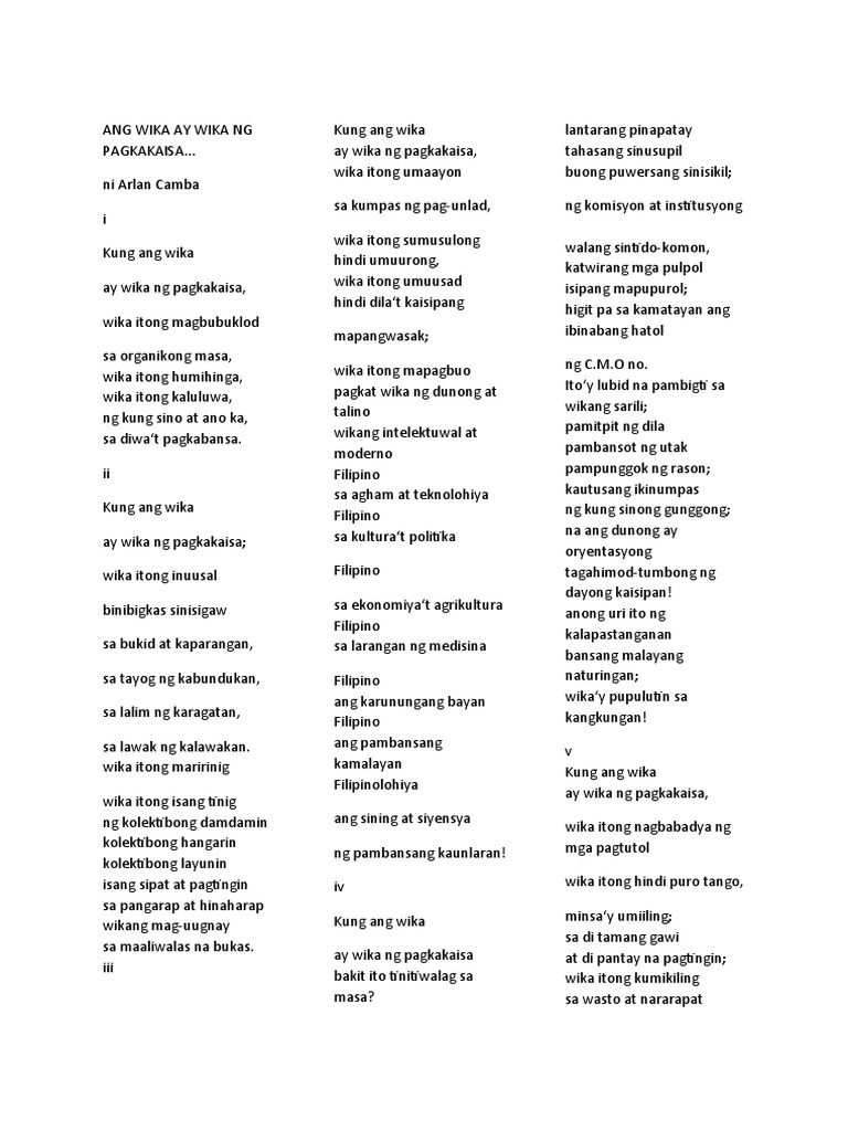Ang Wika Ay Wika NG Pagkakaisa | PDF