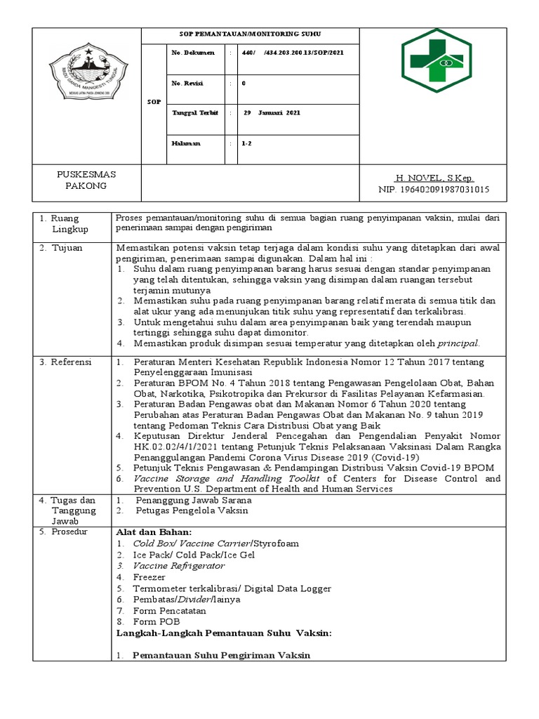 Sop Pemantauan Suhu | PDF