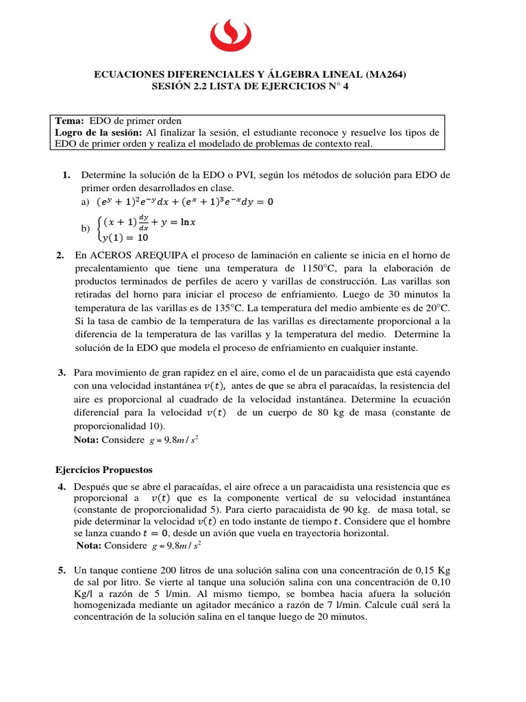 Lista de Ejercicios 4 Repaso - Retro | PDF | Ecuaciones | Temperatura
