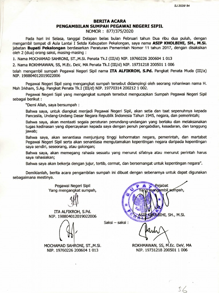 Berita Acara Sumpah PNS001 | PDF