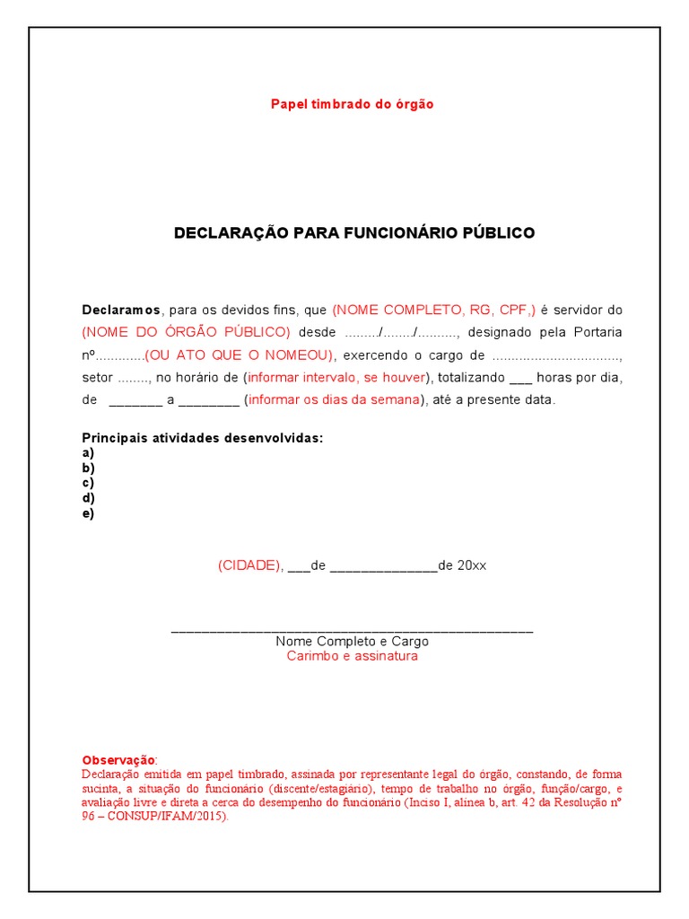 04.modelo de Declaracao para Funcionario Publico | PDF