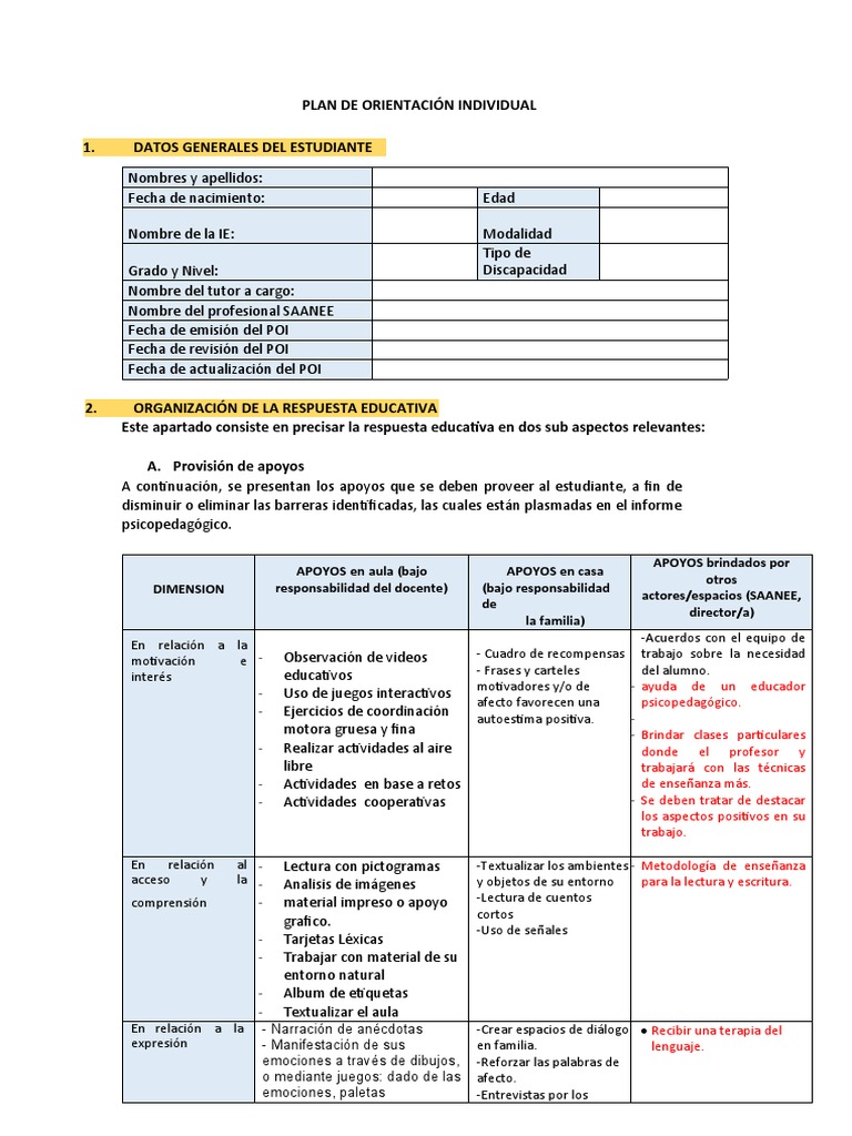 Plan de Orientación Individual | PDF | Método de enseñanza | Maestros