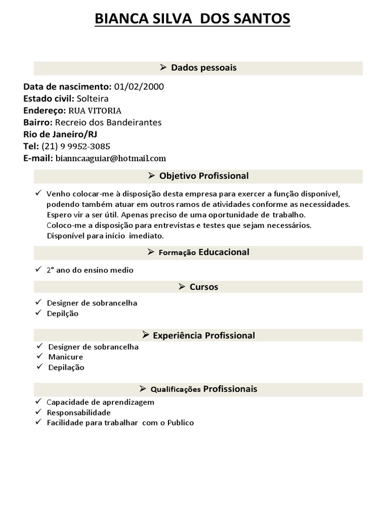 Curriculo Bianca | PDF | Carreira e Crescimento
