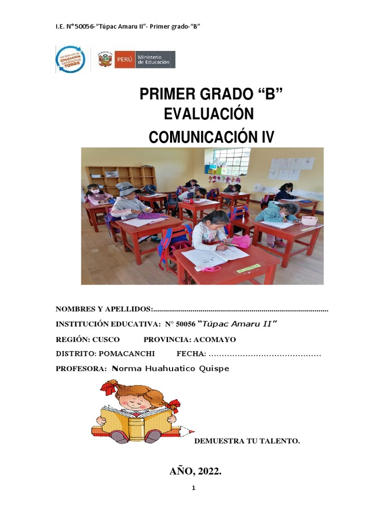 Evaluación Comunicacion Iv Primer Grado 2022 Pdf
