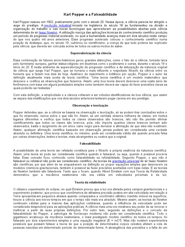 A Teoria da Falseabilidade de Popper | PDF | Science | Paradigma