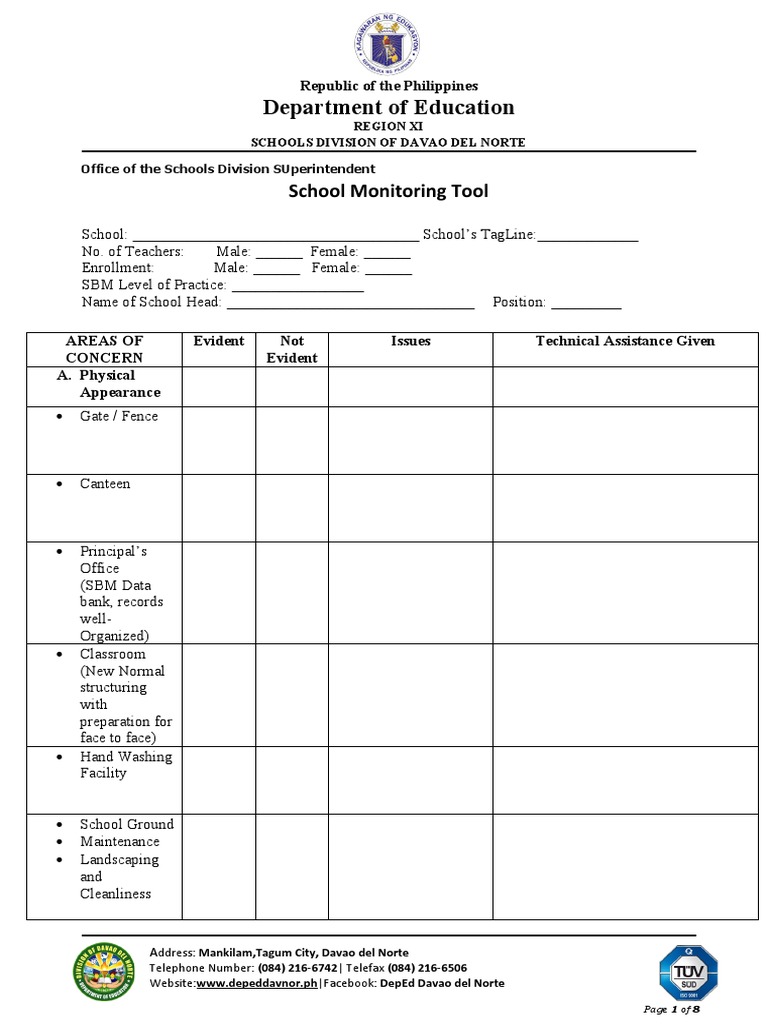 School Monitoring Tool 1 | PDF