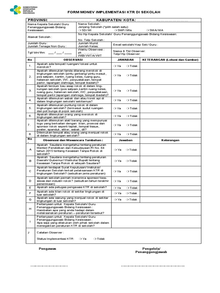 Form Monev KTR Di Sekolah | PDF | Gaya Hidup